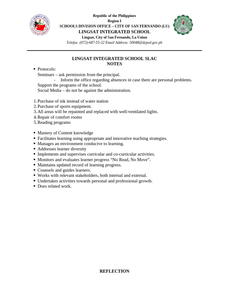 RPMS_REFLECTION_SLAC | PDF | Cognitive Science | Pedagogy