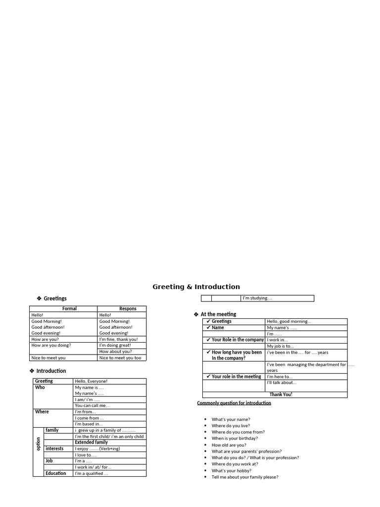 First Meeting - Greeting & Introduction | PDF