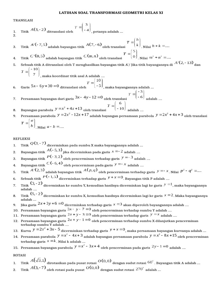 Latihan Transformasi Geometri Kelas XI | PDF