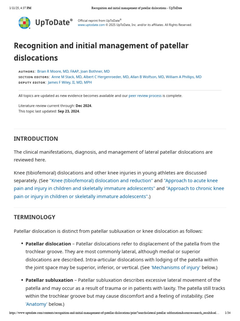 Recognition and Initial Management of Patellar Dislocations UpToDate ...