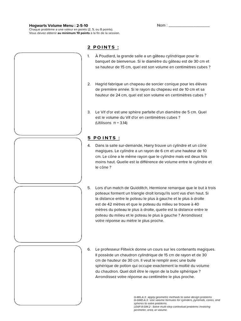 Problèmes de volume à Poudlard | PDF | Sphère | Harry Potter