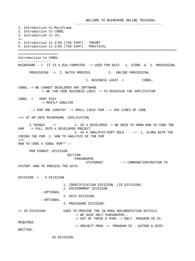 Mainframe Training: COBOL & JCL Basics | PDF | Variable (Computer ...