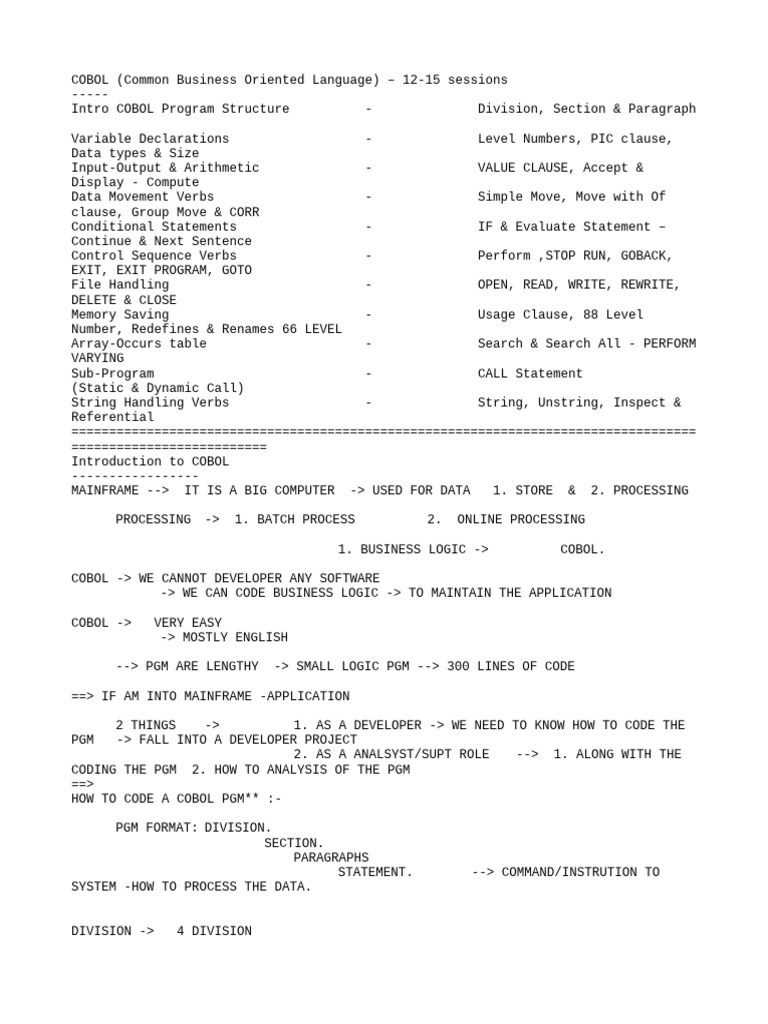 Cobolclass01 Introductiontocobol6 Pdf Variable Computer Science Computer Engineering 0517