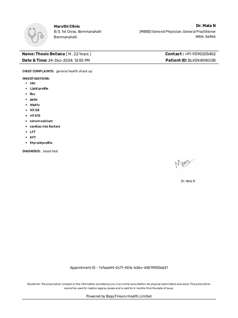 General Health Check-Up Prescription | PDF