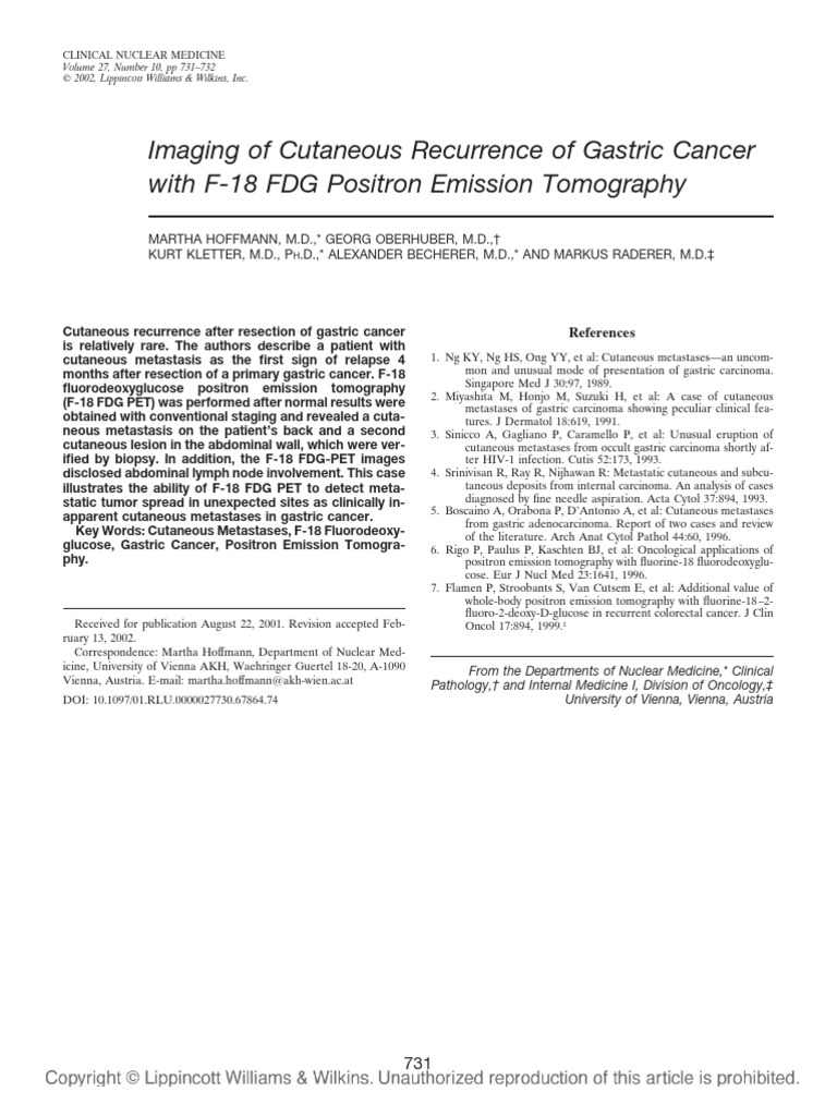 Imaging of Cutaneous Recurrence of Gastric Cancer | PDF | Positron ...