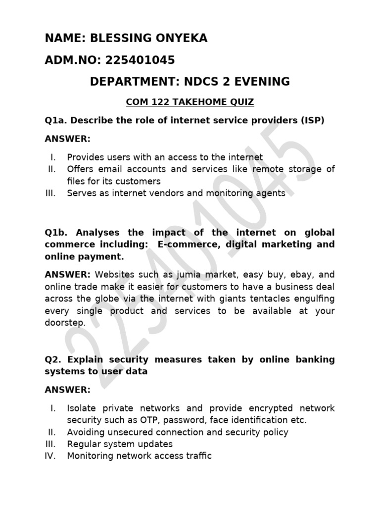 Blessing Onyeka Com 122 Assignment | PDF | Internet | Security