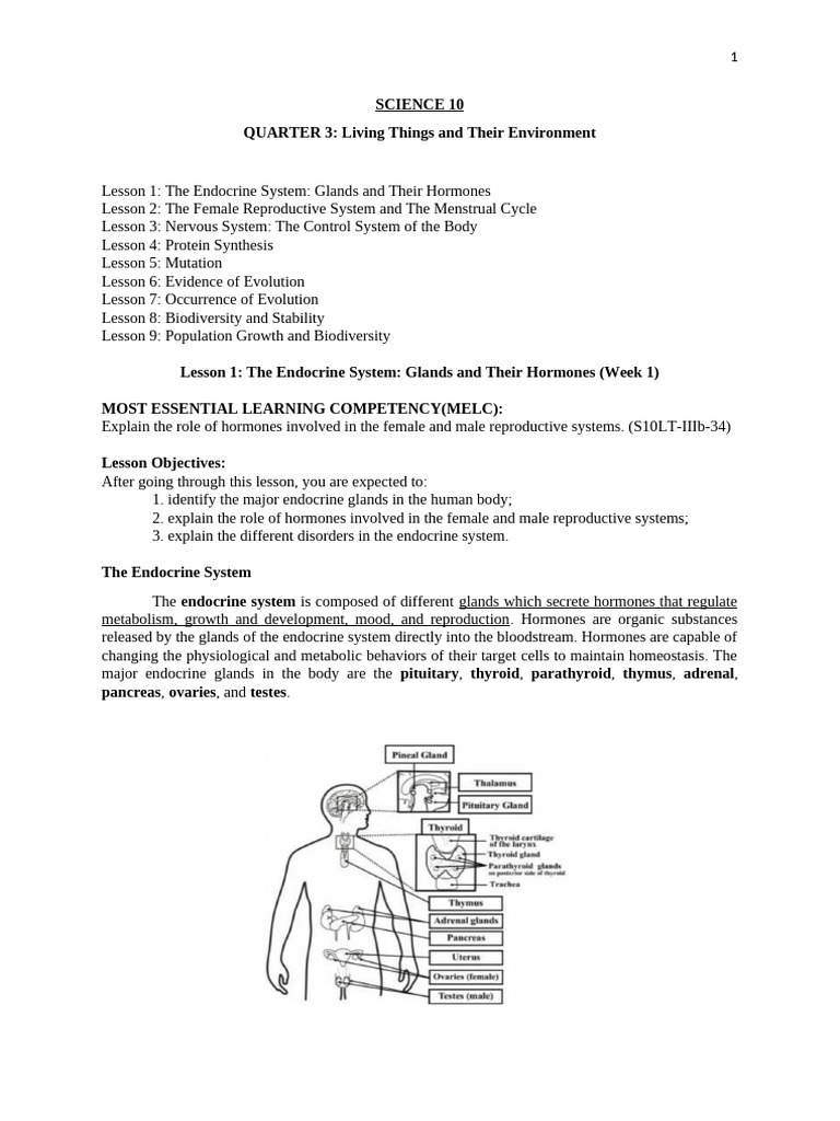 SCIENCE 10 Handouts For Students Quarter 3 Week 1 - 1 | PDF | Luteinizing Hormone | Endocrine System