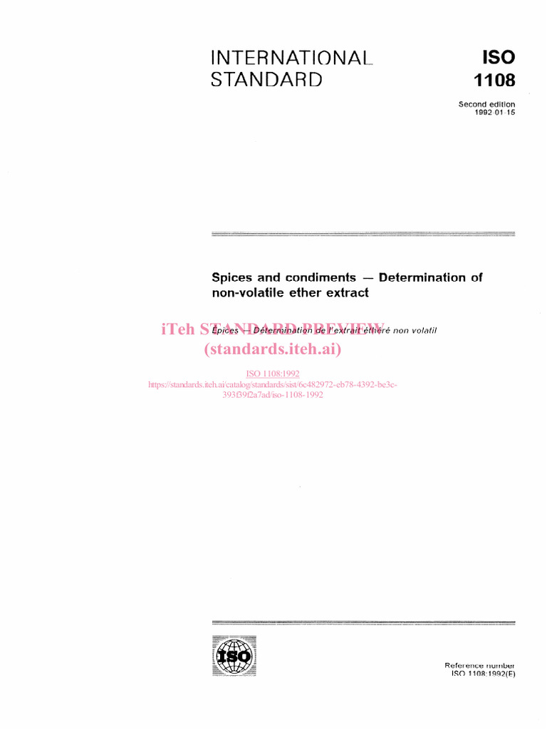 Spice Non-Volatile Extract Method | PDF | International Organization For Standardization