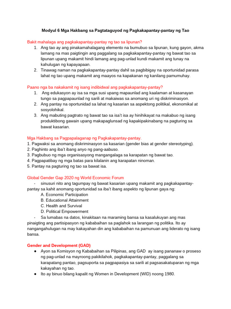 Modyul 6 Mga Hakbang Sa Pagtaguyod NG Pagkakapantay Pantay NG Tao | PDF