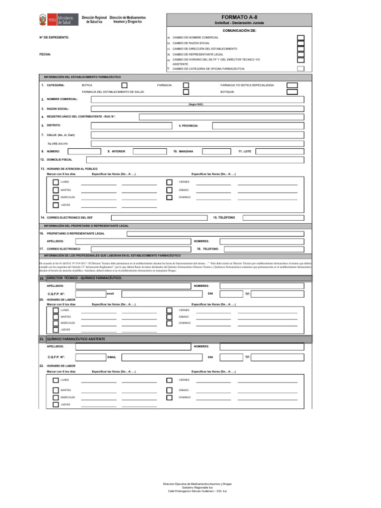 FORMATO A-8. CAMBIO DE LA INFORMACION DECLARADA | PDF | Farmacia | Farmacéutico
