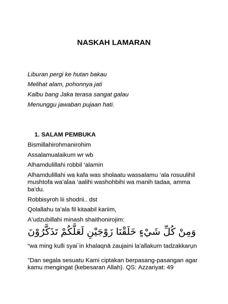 DRAFT Naskah Sambutan Lamaran Jaka | PDF
