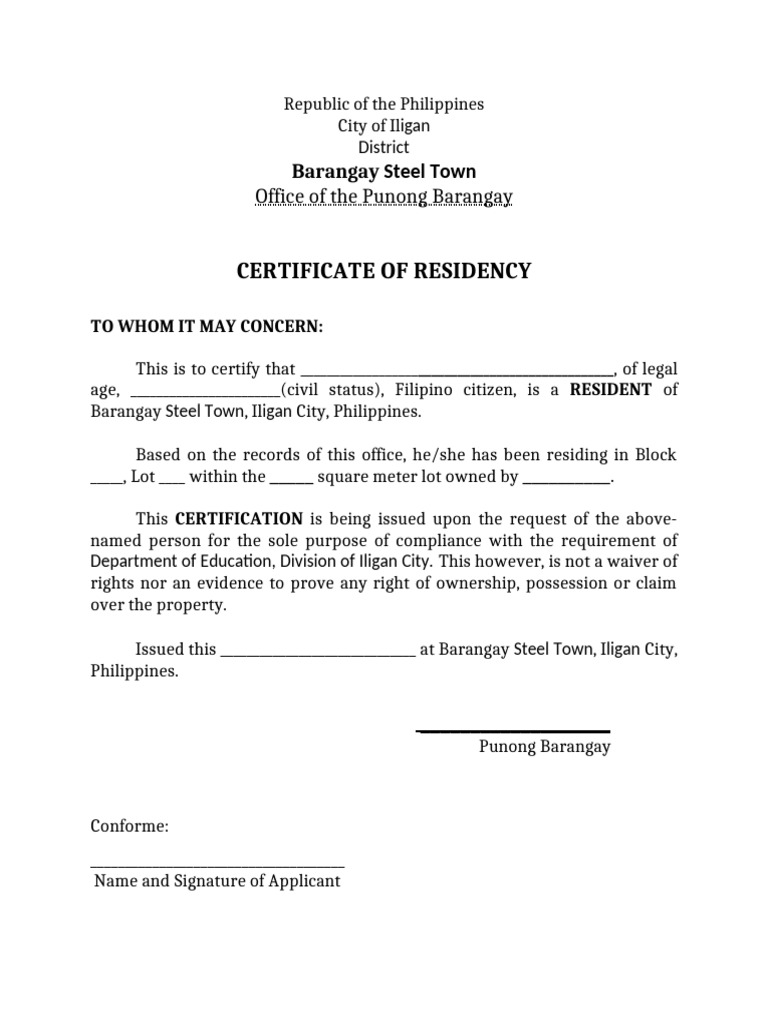 Certificate of Residency | PDF