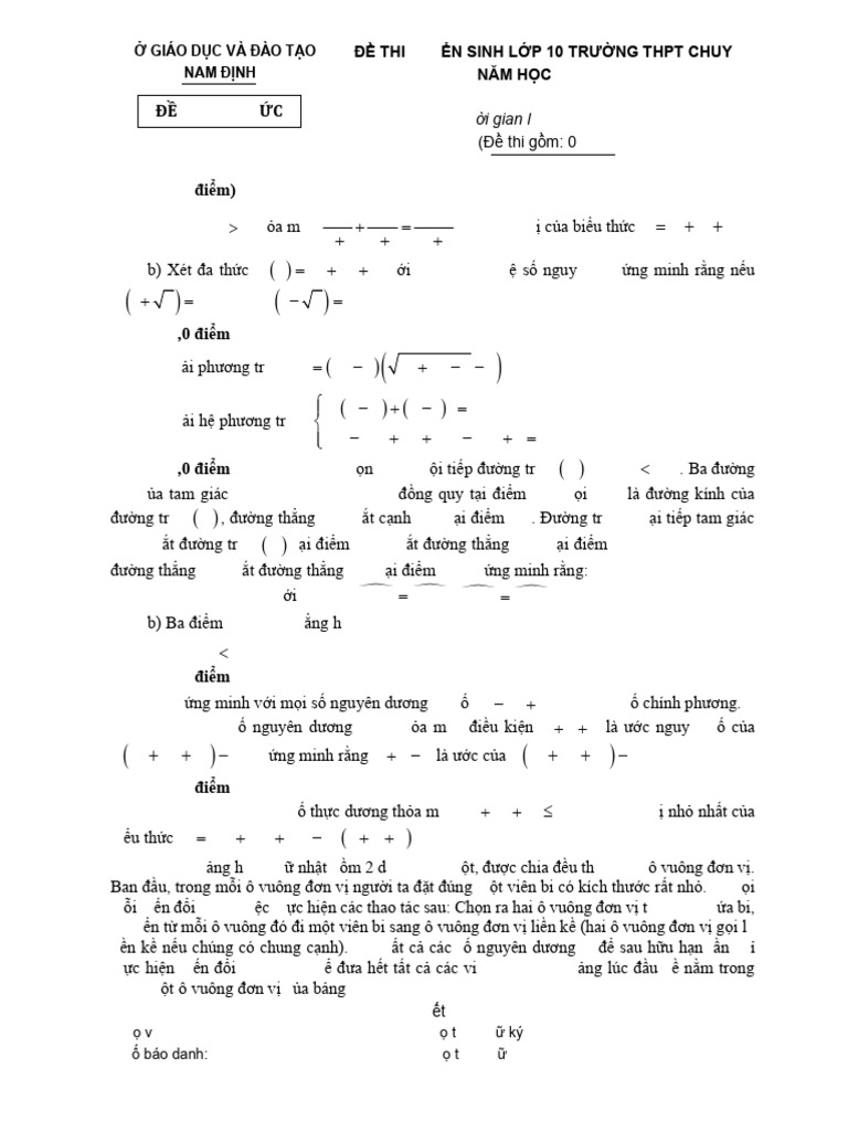 De Tuyen Sinh Lop 10 Chuyen Mon Toan Chuyen Nam 2024 2025 So GDDT Nam Dinh | PDF