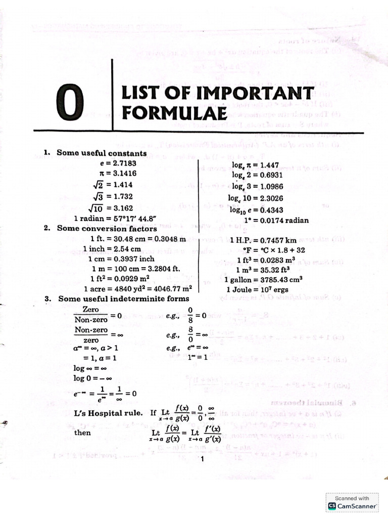 IMPORTANT FORMULAS | PDF
