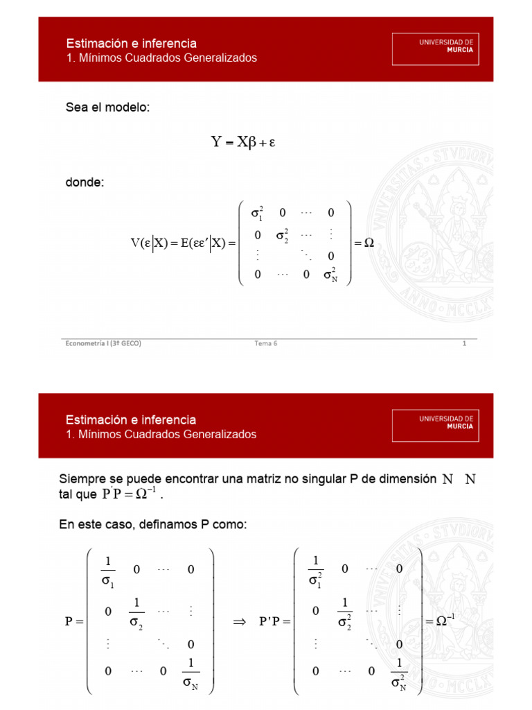 Tema 6 - Estimador MCGF | PDF | Mínimos cuadrados ordinarios | Álgebra lineal