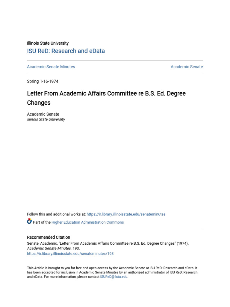 Letter From Academic Affairs Committee Re B.S. Ed. Degree Changes | PDF ...