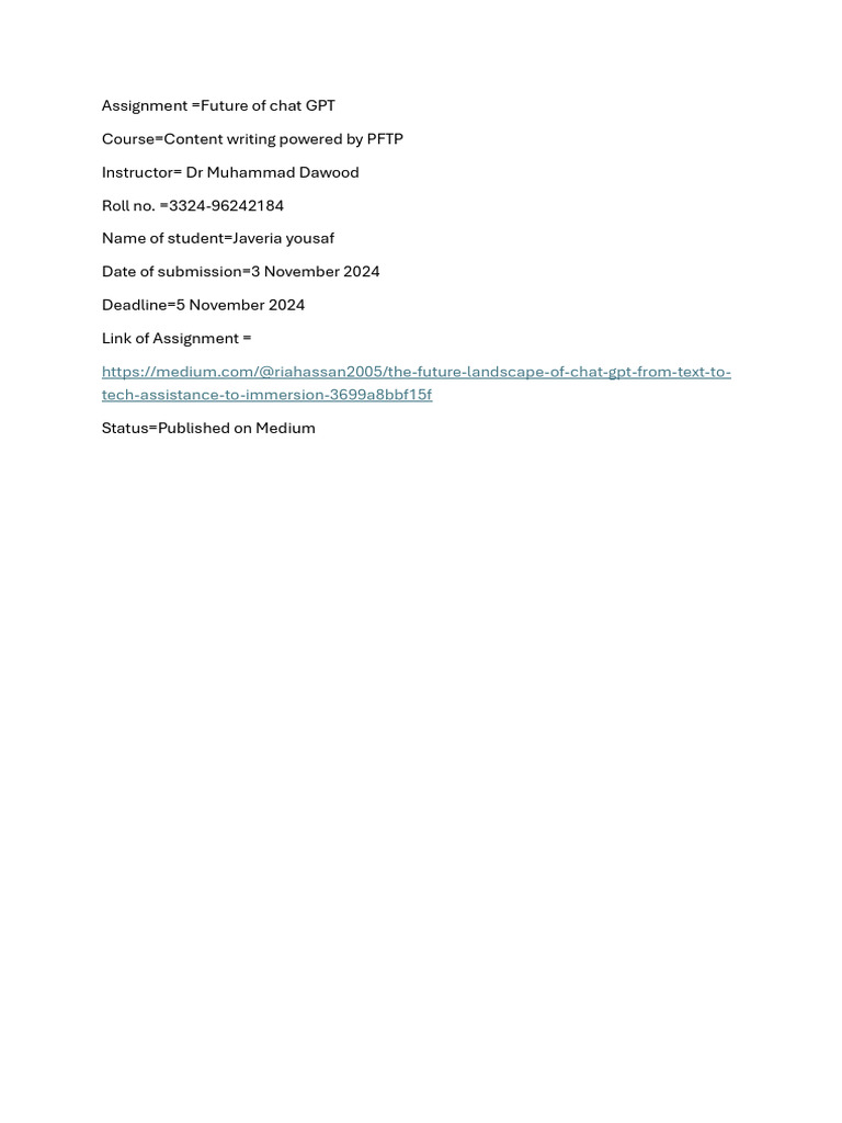 Future of Chat GPT Assignment | PDF