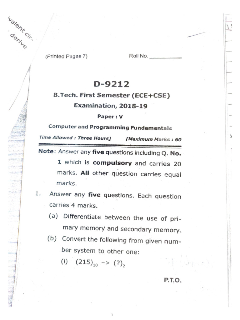 Computer sem 1 pyqs | PDF