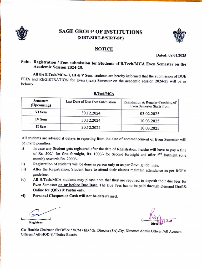 Registration Notice of 2nd, 4th and 6th Semester Students | PDF