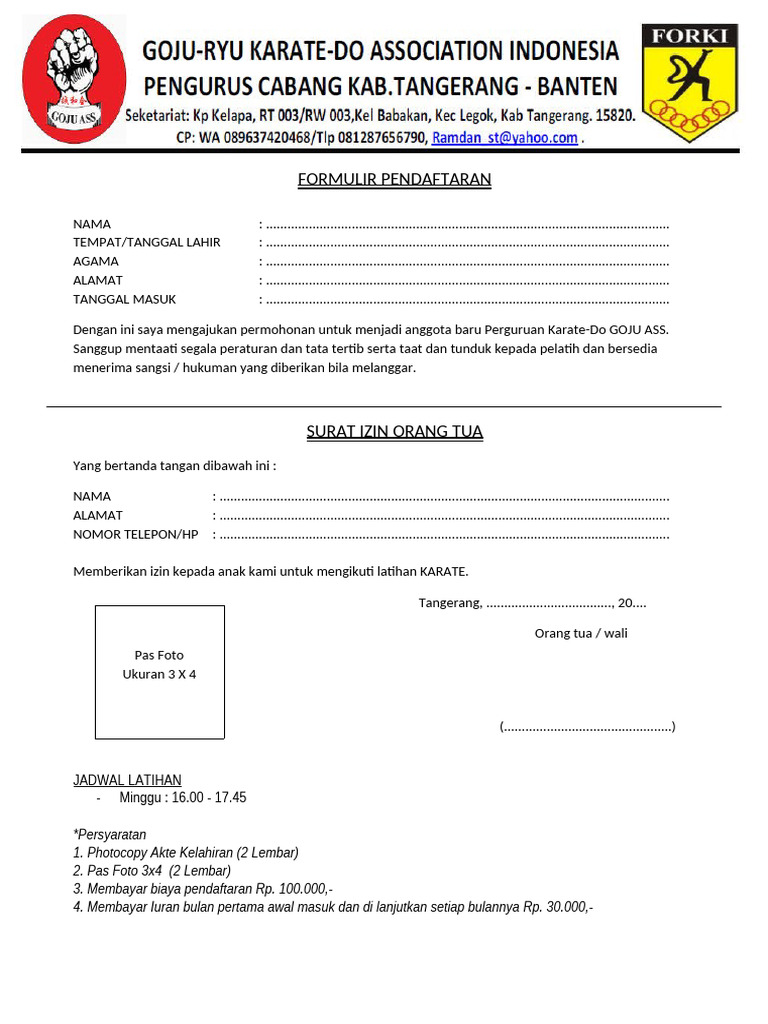 Formulir Pendaftaran GOJU ASS | PDF
