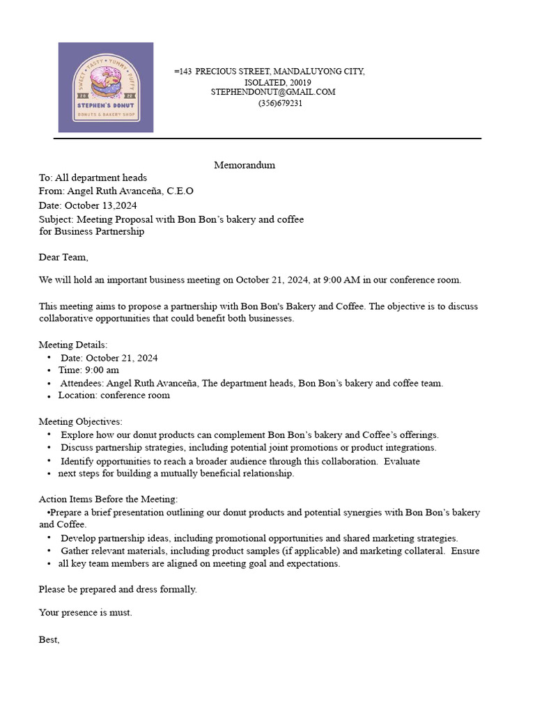 Business Memo - Avanceña (B7) | PDF