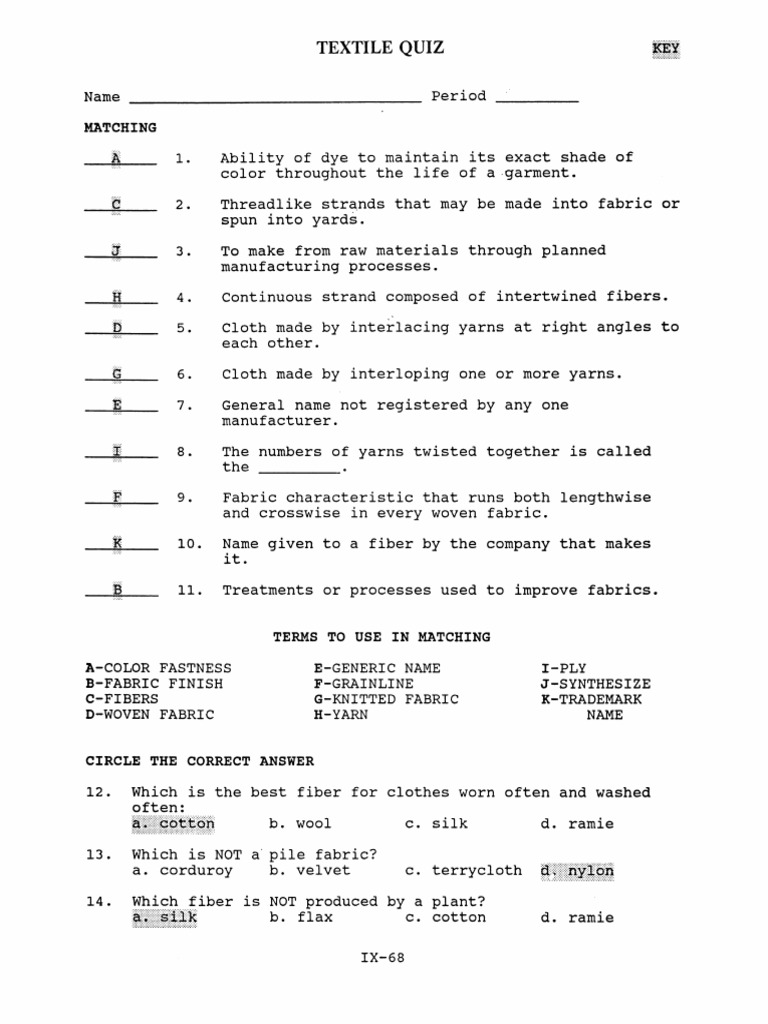 textile-quiz-key | PDF