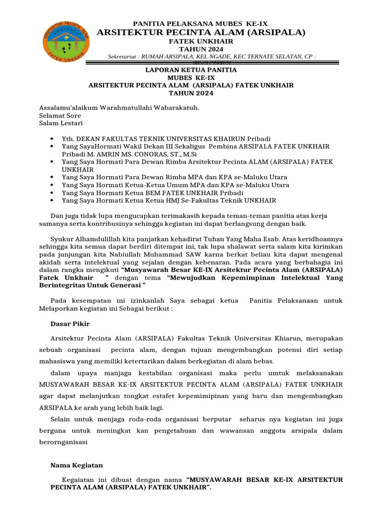 Laporan Ketua Panitia | PDF