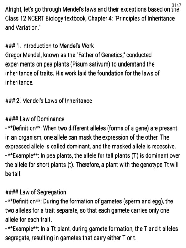 Biology ch 5 notes class 12 | PDF | Dominance (Genetics) | Allele