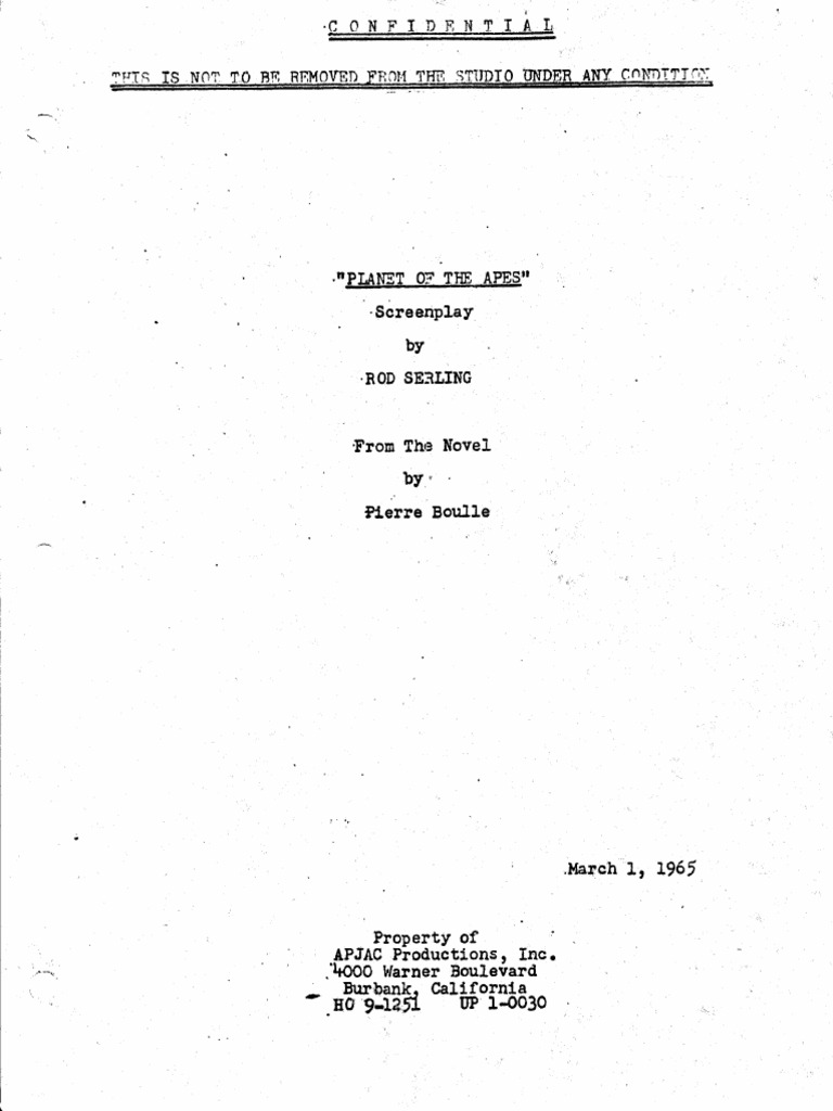 Third Draft of Planet of the Apes by Rod Serling-1965!03!01 | PDF