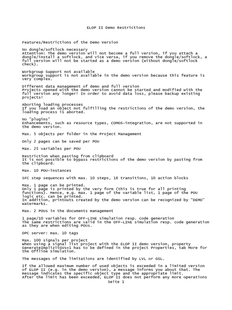 ELOP II Demo Restrictions 1030 | PDF | Computer Engineering | Computing