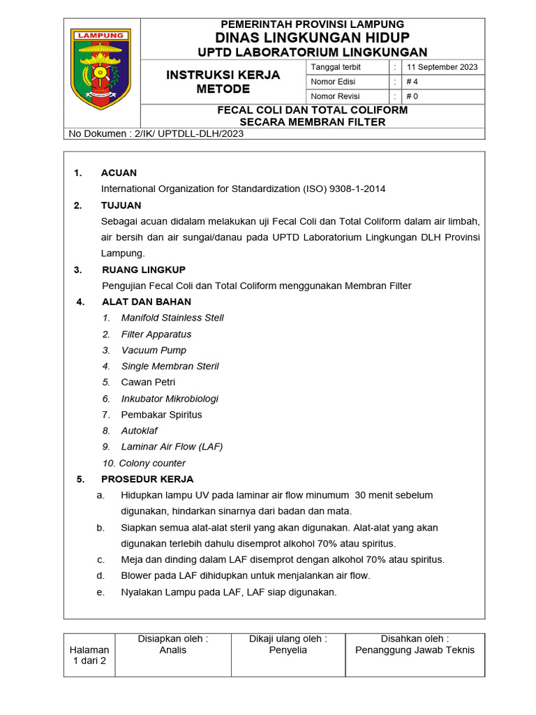 Uji Fecal Coli dan Coliform Membran Filter | PDF