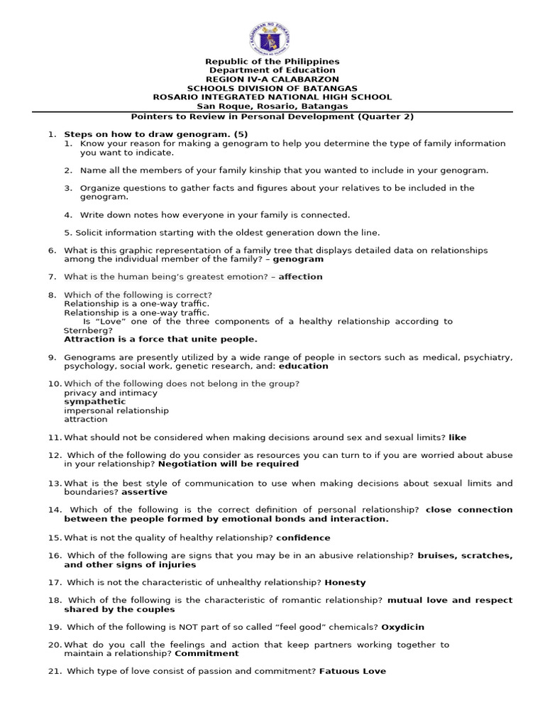 PerDev Pointers To Review Q2 | PDF | Love | Intimate Relationships