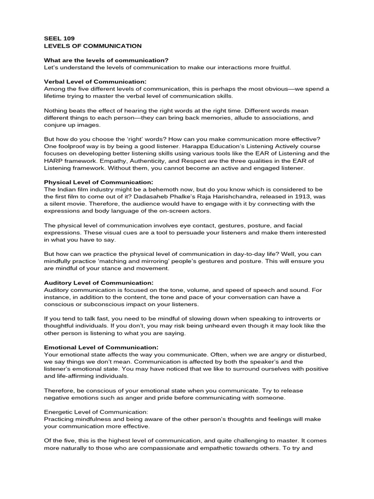 LEVELS OF COMMUNICATION | PDF | Communication | Emotions