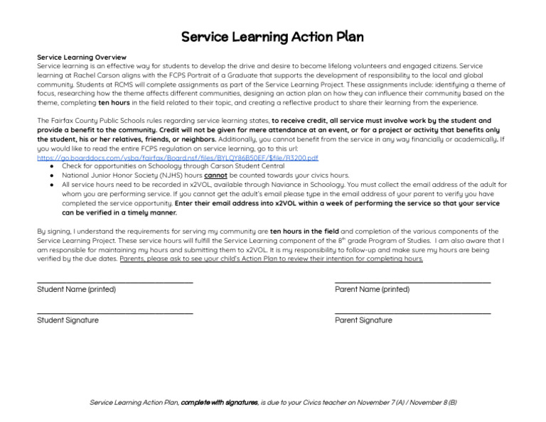 Service Learning Contract 1 | PDF | Service Learning