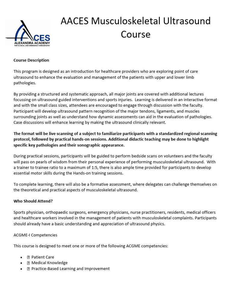 AACES Ultrasound MSK 14-15 Nov 2024 Final 2 | PDF | Human ...