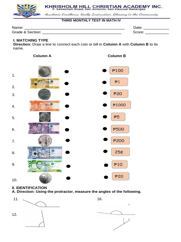 Third Monthly Test in Math Iv | PDF