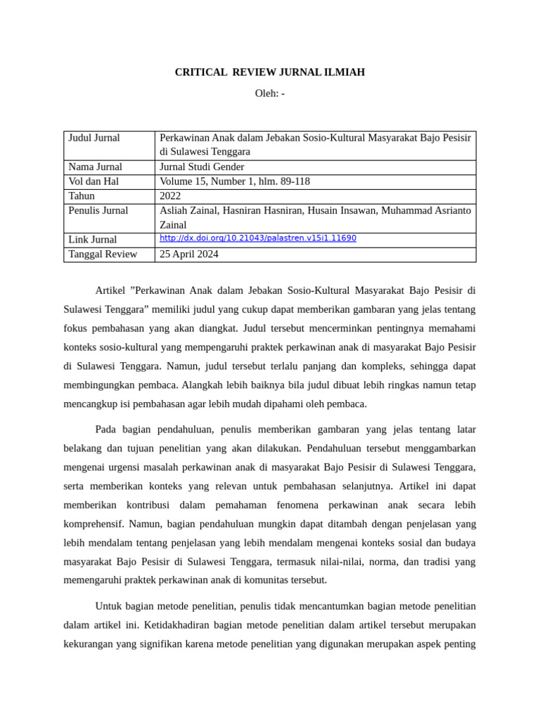 Contoh Critical Review Jurnal Ilmiah | PDF