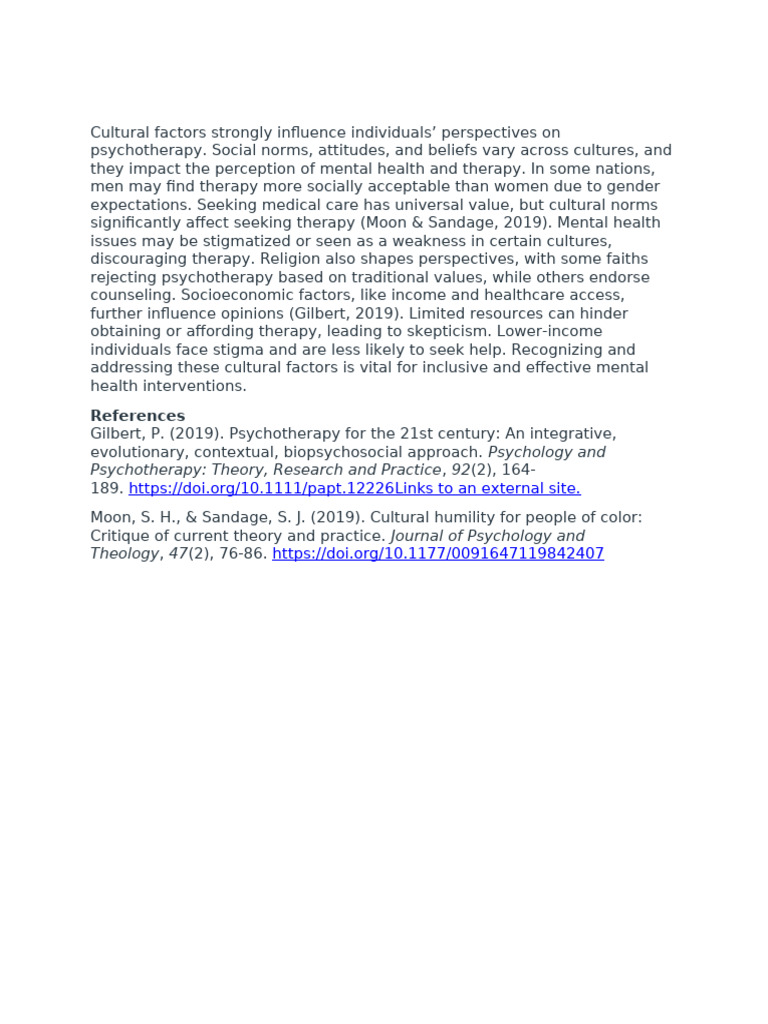 Cultural Influences on Psychotherapy Perception | PDF