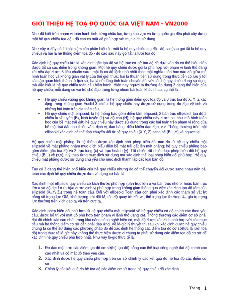 Gioi Thieu Ve He Toa Do Quoc Gia Viet Nam | PDF