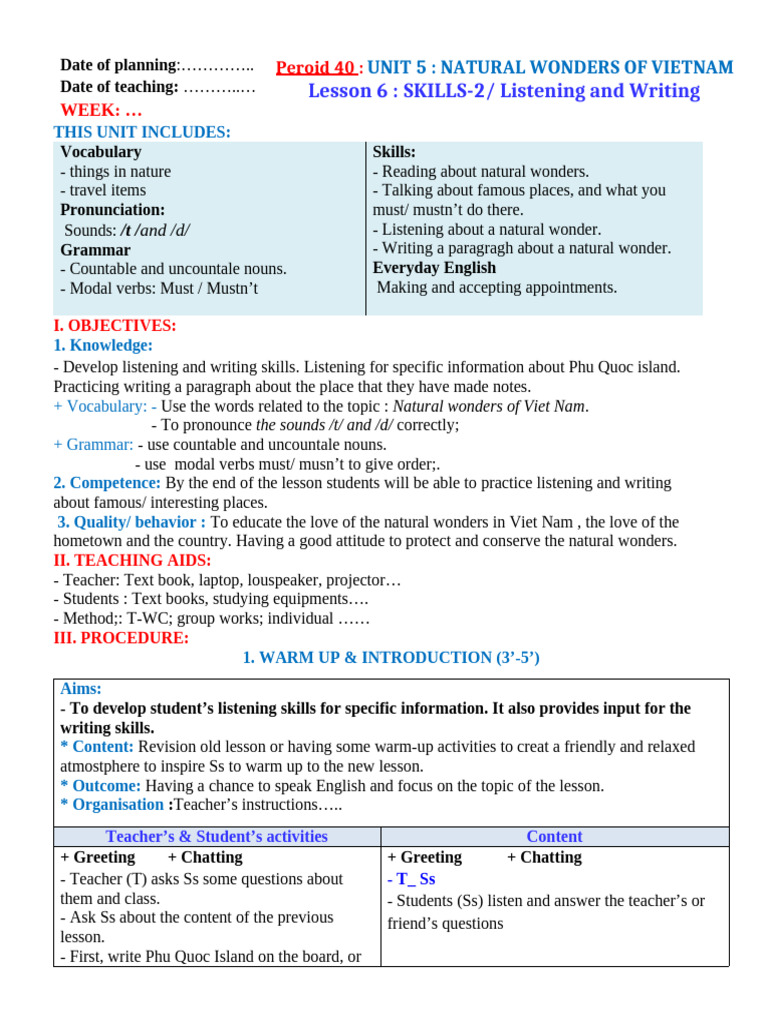 Unit 5 - Lesson 6 - Skills - 2 - Chuan | PDF | Vocabulary | Human ...