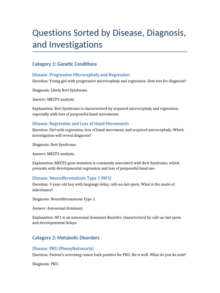 Disease Diagnosis Questions and Answers | PDF | Genetic Disorder ...