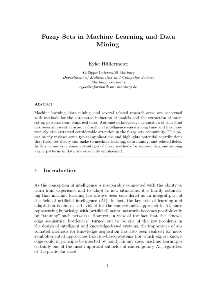 Fuzzy Sets in Machine Learning and Data Mining | PDF | Fuzzy Logic | Machine Learning