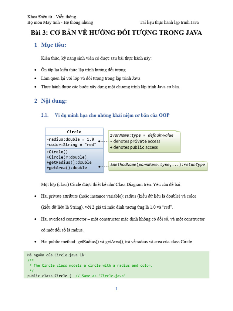 Lab 3 - Làm quen với lâp trình hướng đối tượng trong Java | PDF