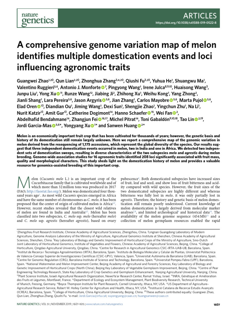 Melon Domestication and Genome Variation | PDF | Gene | Quantitative ...