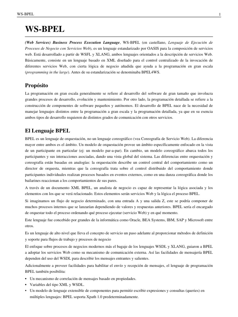 WS Bpel | PDF | Desarrollo de software | Estándares informáticos
