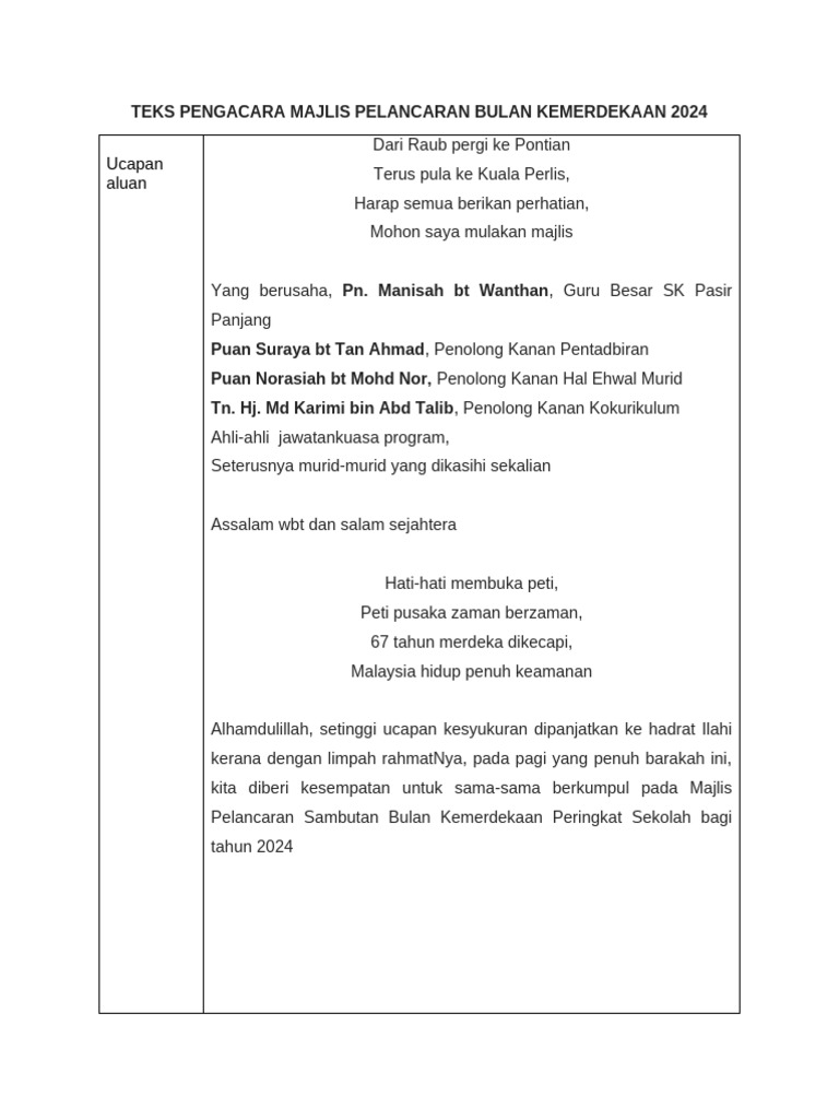 Teks MC Majlis Pelancaran Kemerdekaan 2022 | PDF