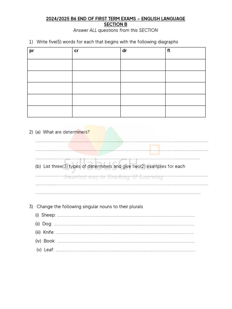 2025 B6 End of Term 1 Exams - English Language B | PDF