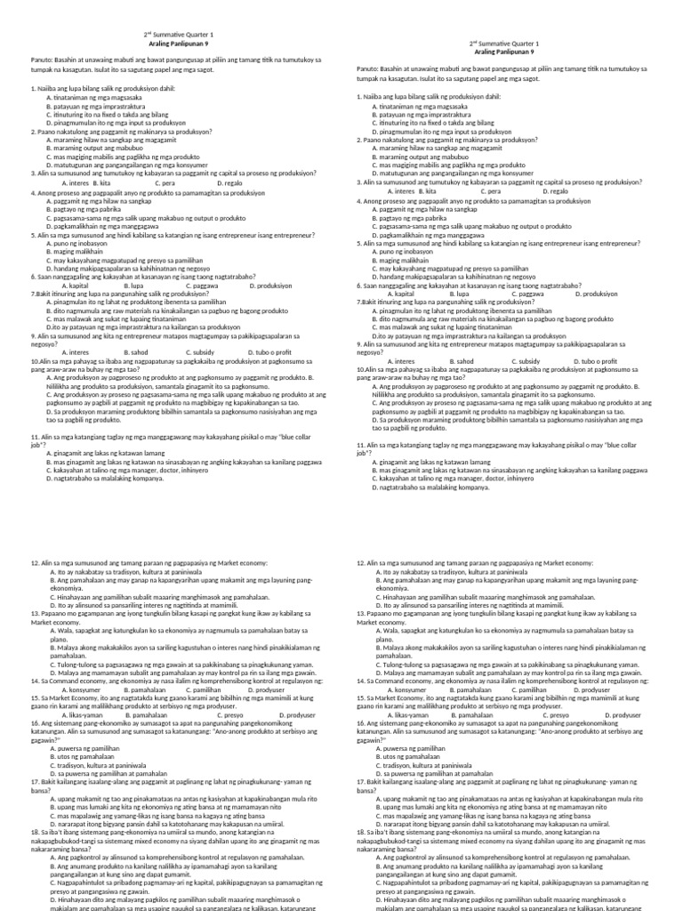 Q1 2nd Summative Q1 AP9 | PDF
