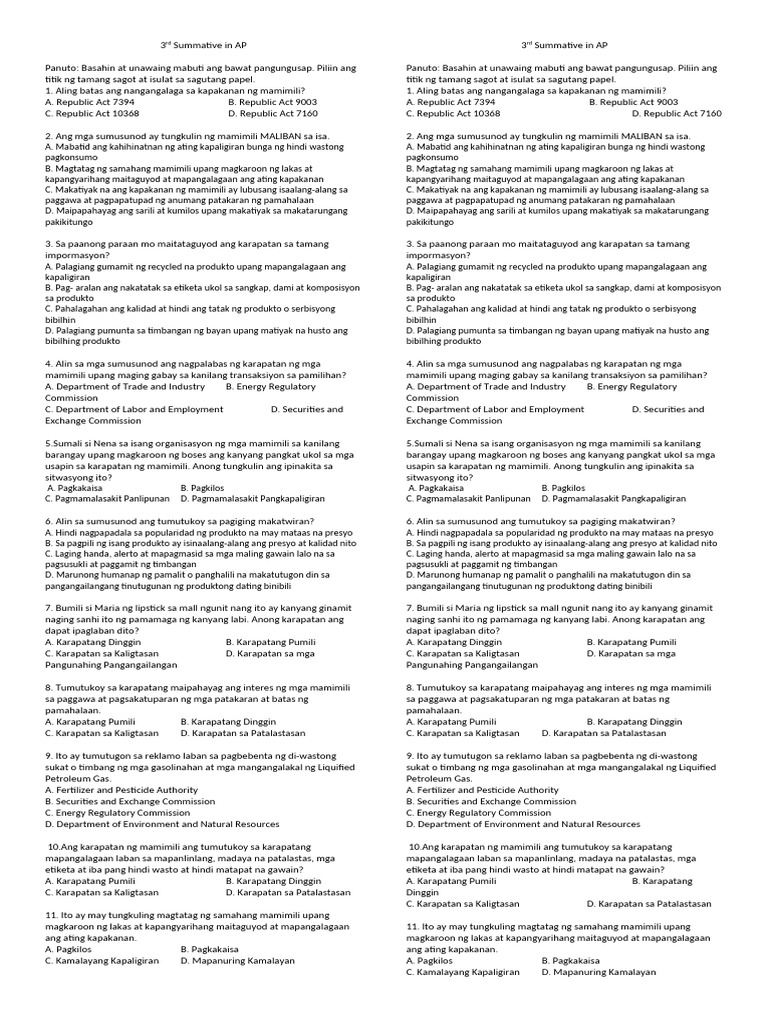 Q1 3rd Summative in Q1 AP9 | PDF