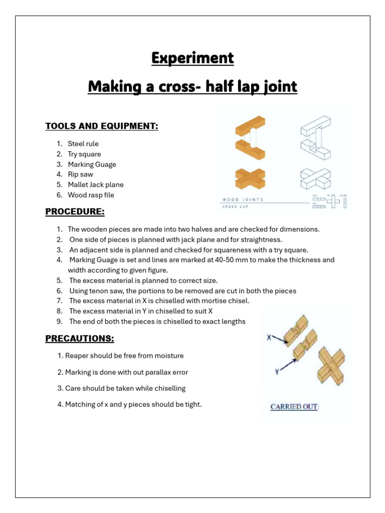 Cross Half Lap Joint Procedure | PDF